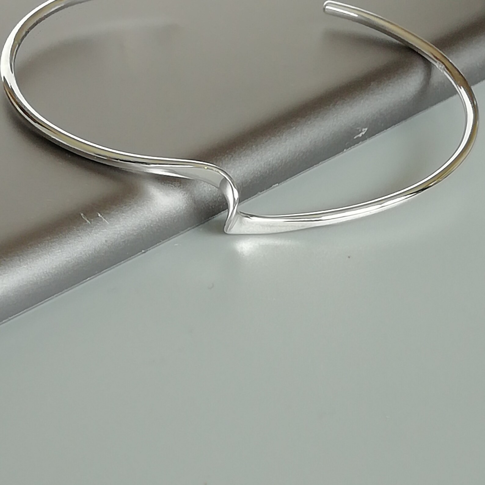 Waves Wrist Bangle Sterling Silver Bangle Open Ended | Etsy