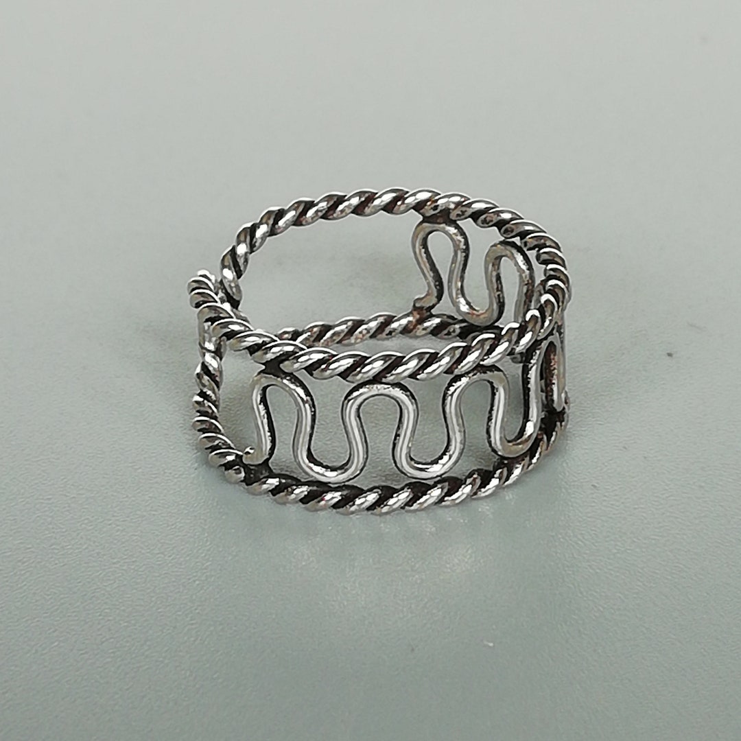 Oxidized Silver Wave Toe Ring | Sterling Silver Toe Band | Free Size ...