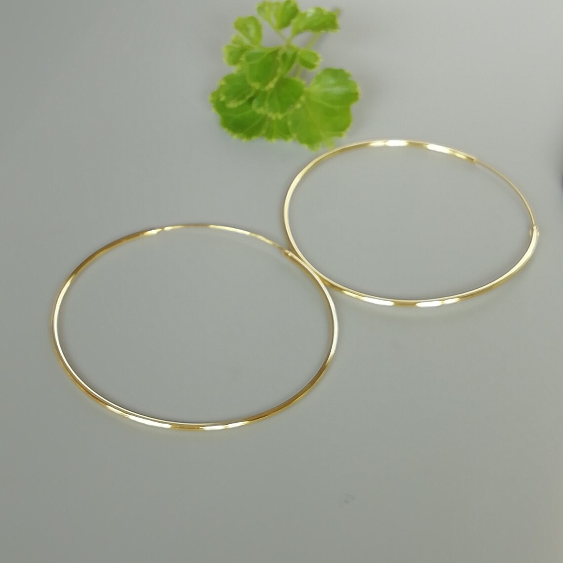 Large and light gold hoop earrings 50 mm gold plated hoops | Etsy
