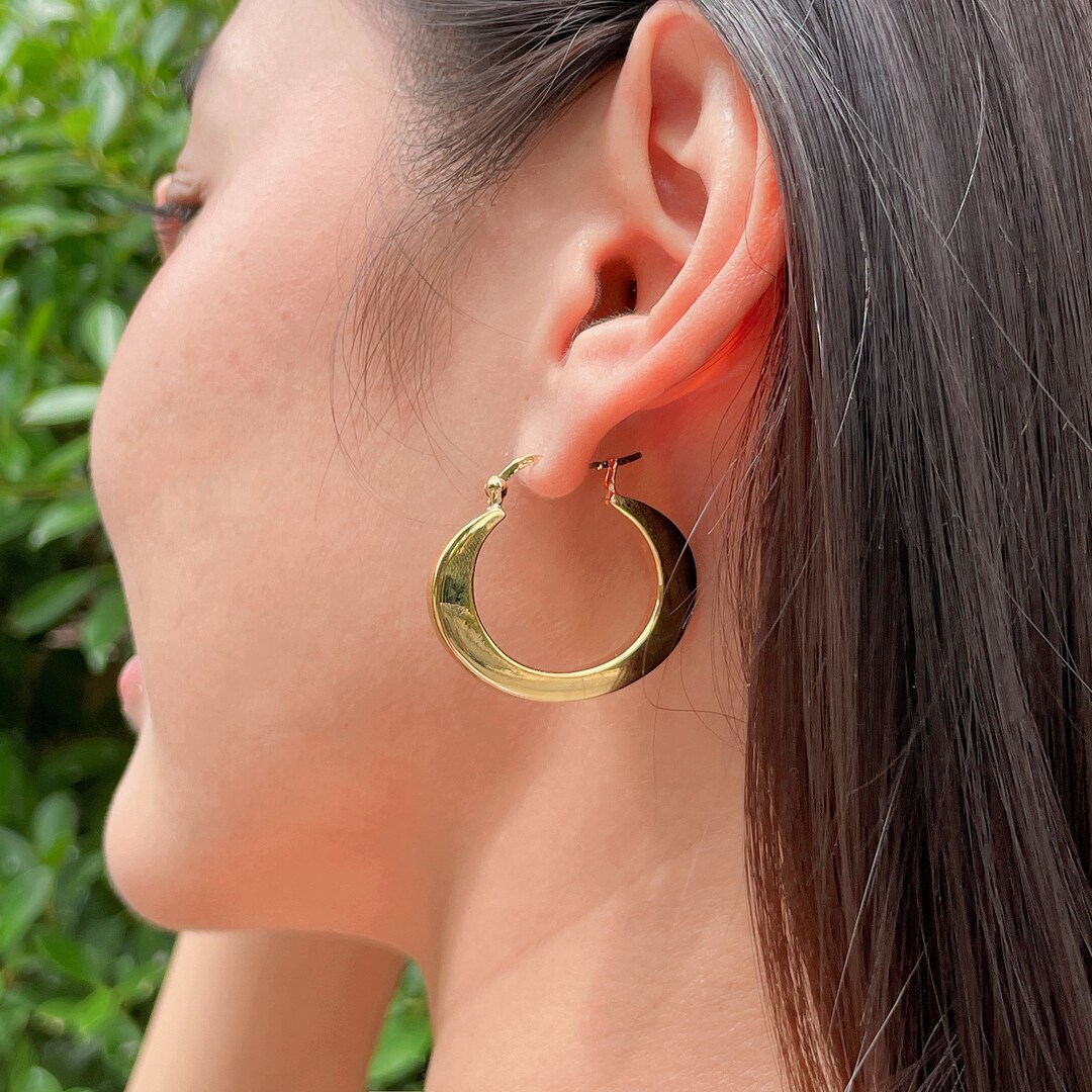 Oblong Gold Hoops Sterling Silver 32mm Gold Dipped Hoops - Etsy