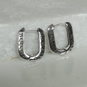 Sterling Silver Rectangle Hoops With Symbols Engraved Hoops Bohemian ...