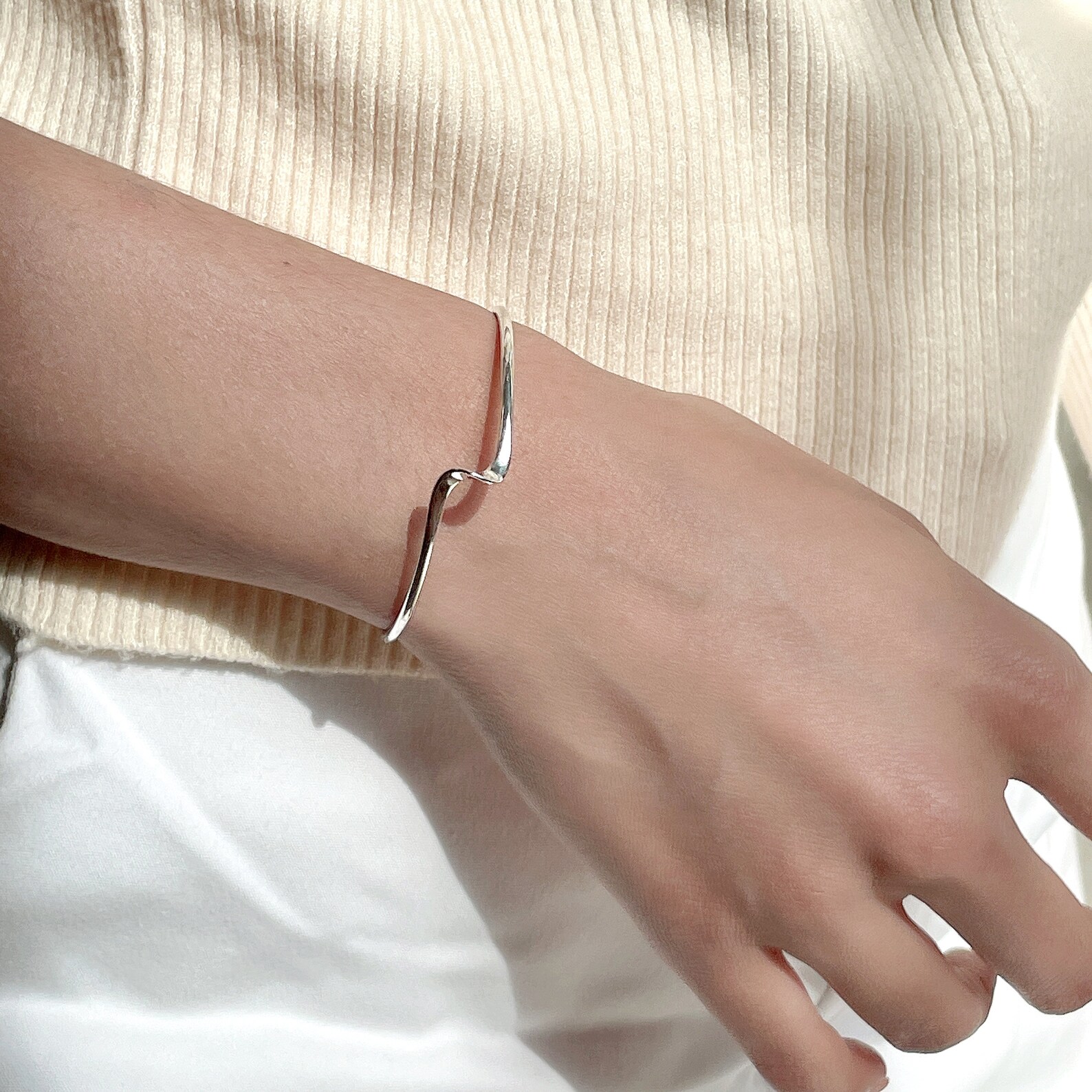 Waves Wrist Bangle Sterling Silver Bangle Open Ended | Etsy