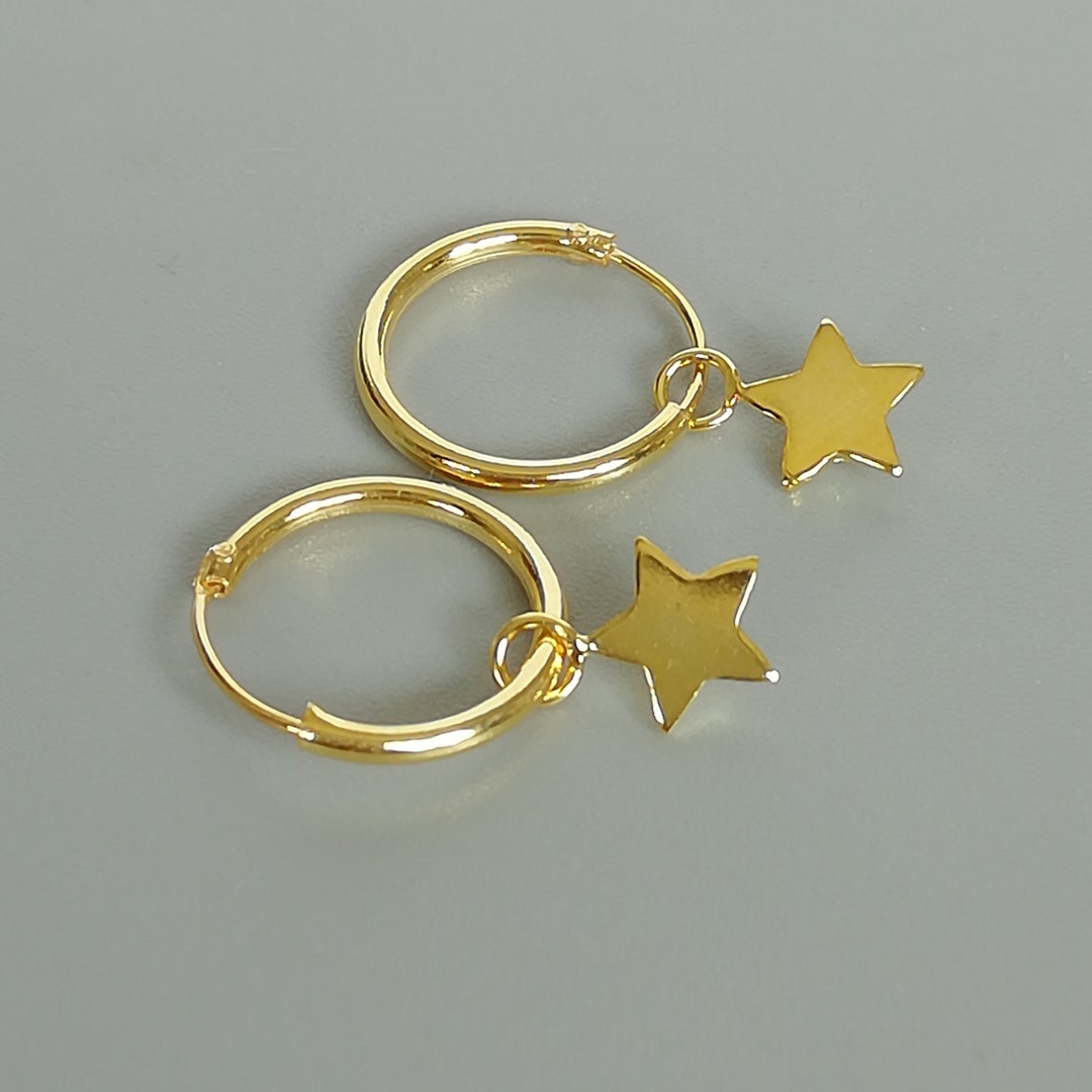 Gold Dipped Star Charm Hoops | 12 Mm Hoop Earrings | Minimalist Hoops ...