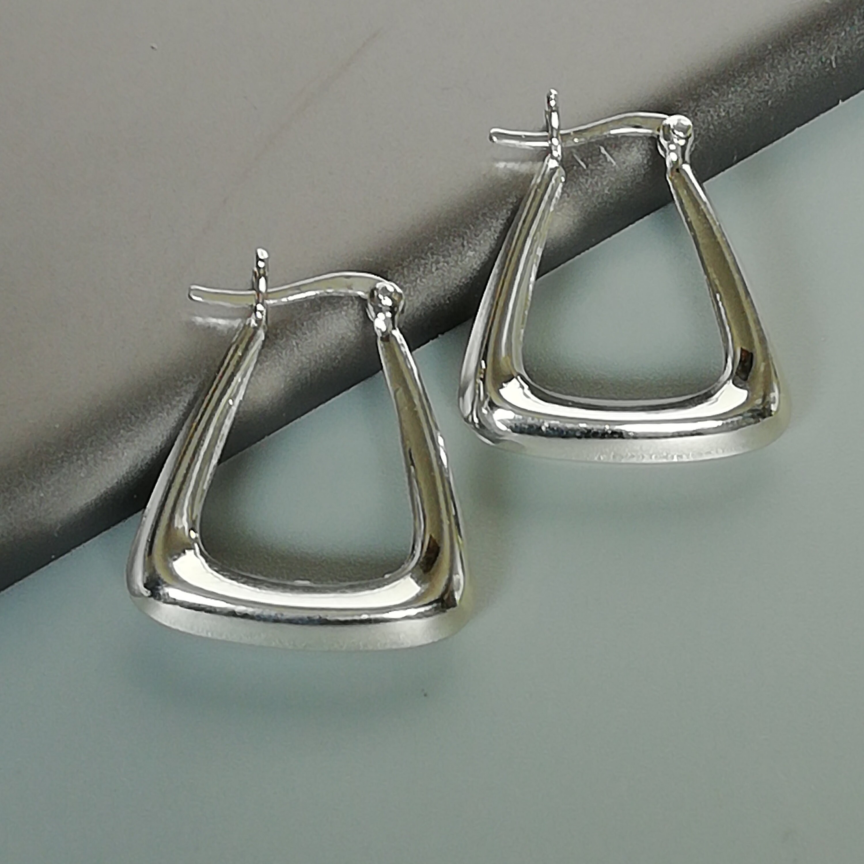 Sterling Silver Triangle Hoop Earrings: Minimalist Geometric Hoops ...