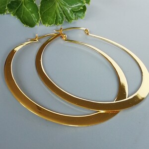 Large gold hoops 60 mm gold plated hoop earrings Flat | Etsy