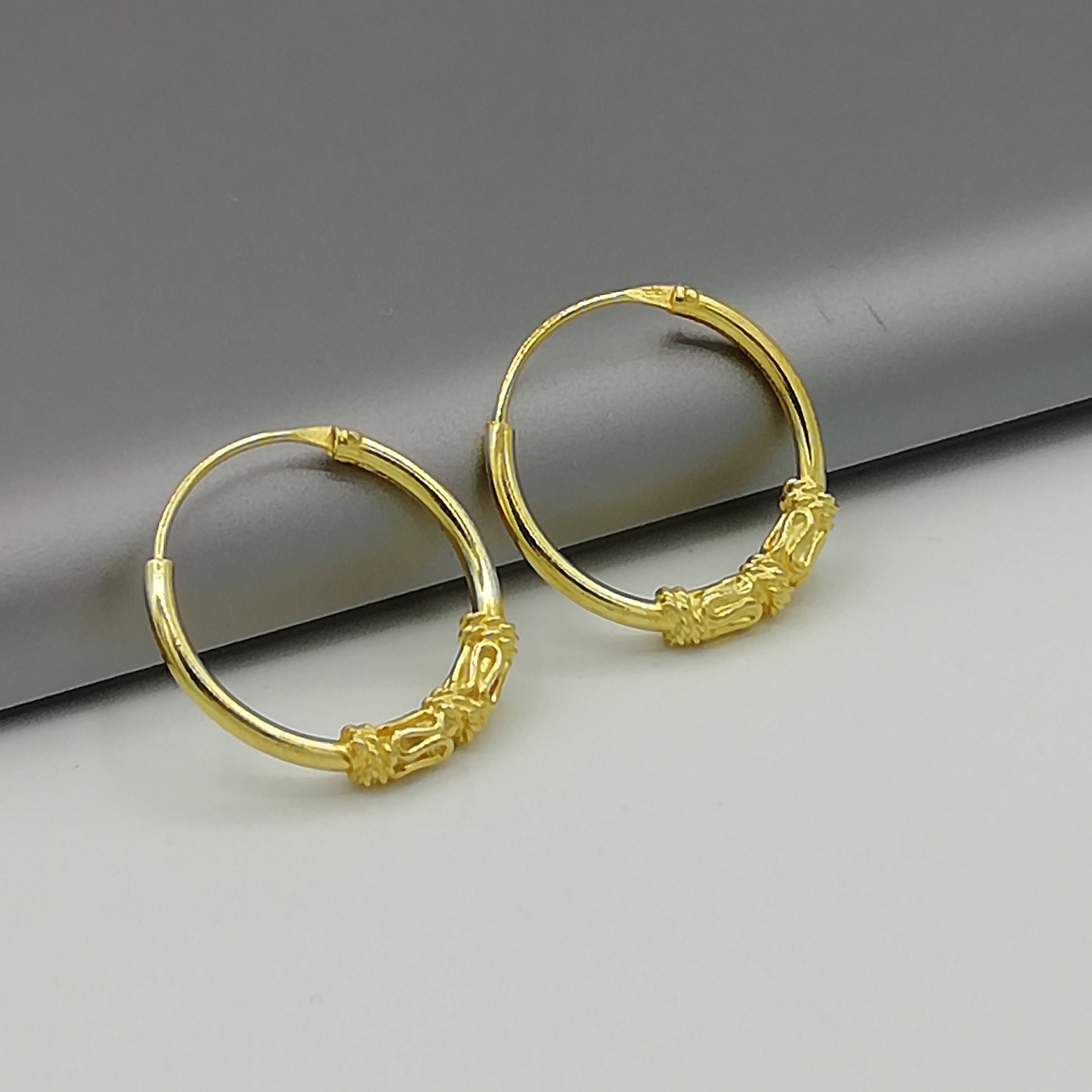 14 Mm Bali Hoops | Ethnic Gold Hoops | Gold Ear Hoops | Silver Wire ...