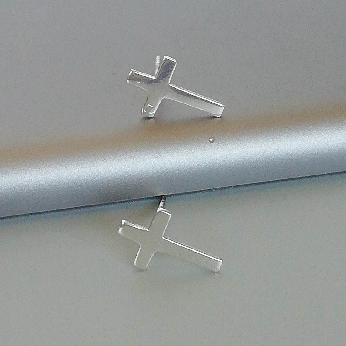 Sterling silver cross ear studs Piercing ear stud Cross | Etsy