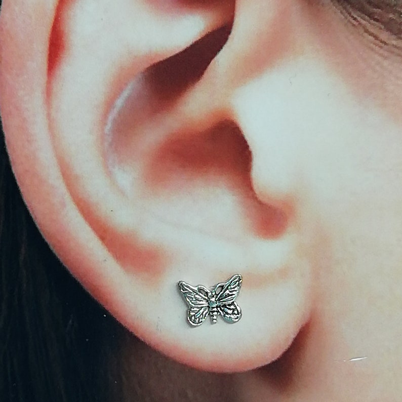 Silver Butterfly Ear Studs Tiny Butterfly Studs Pretty Ear | Etsy