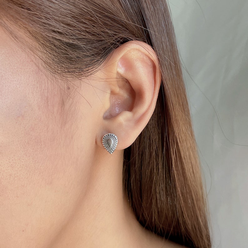 Indian Ear Studs | Sterling Silver Tear Drop Ear Stud | Minimalist Earrings | Silver Jewelry ...