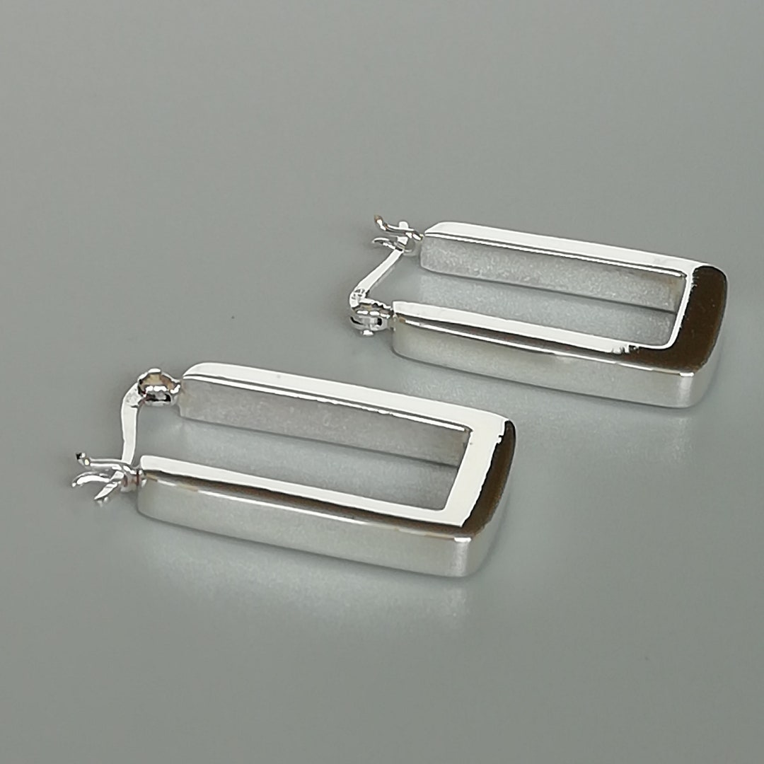 Sterling Silver 30mm Rectangle Hoops | Long Hoops | Minimalist Jewelry ...