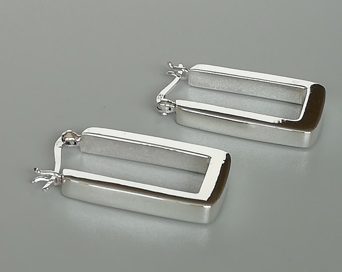Sterling Silver Rectangle Hoops With Symbols Engraved Hoops Bohemian ...