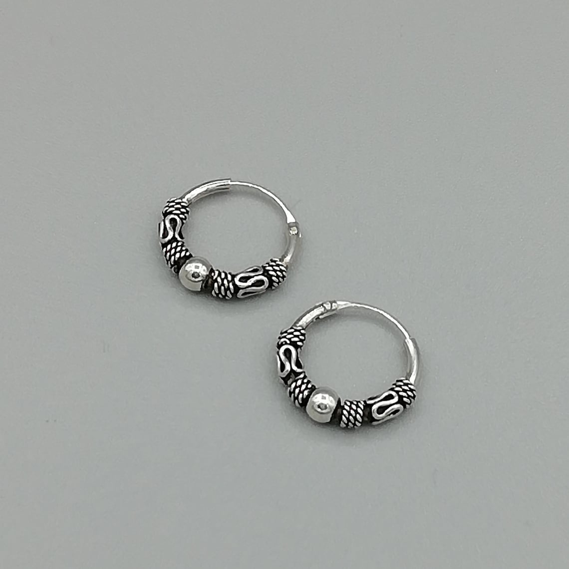 Ethnic bali hoops 12 mm silver hoops Tribal hoop earrings | Etsy