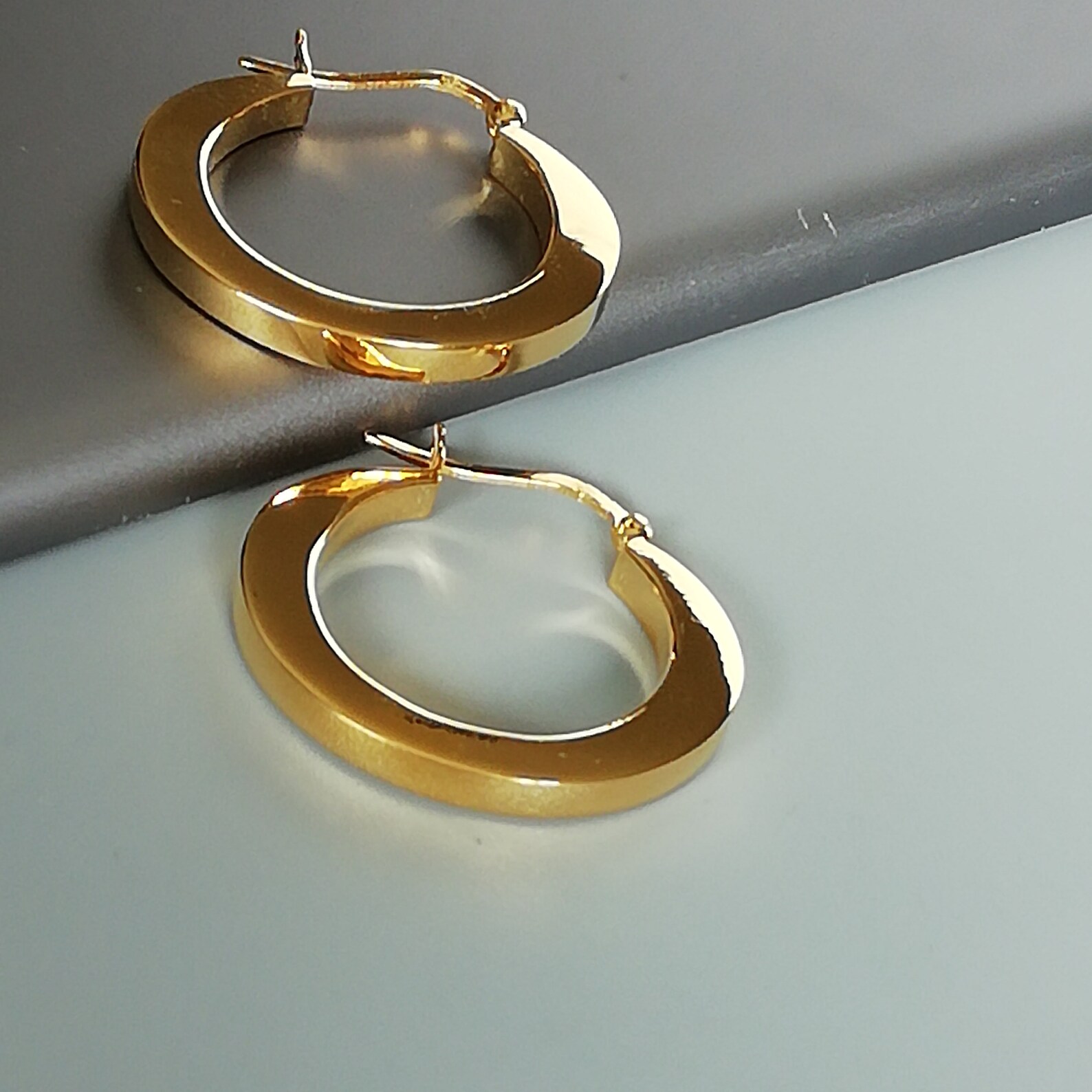 Oblong Gold Hoops Sterling Silver 32mm Gold Dipped Hoops - Etsy