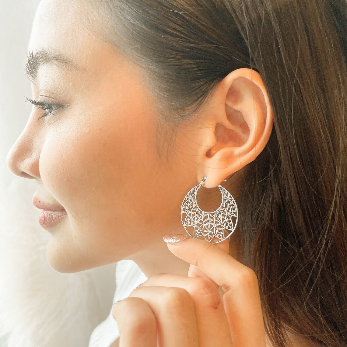 Sterling Silver Filigree Hoops Egyptian Hoops Bohemian | Etsy