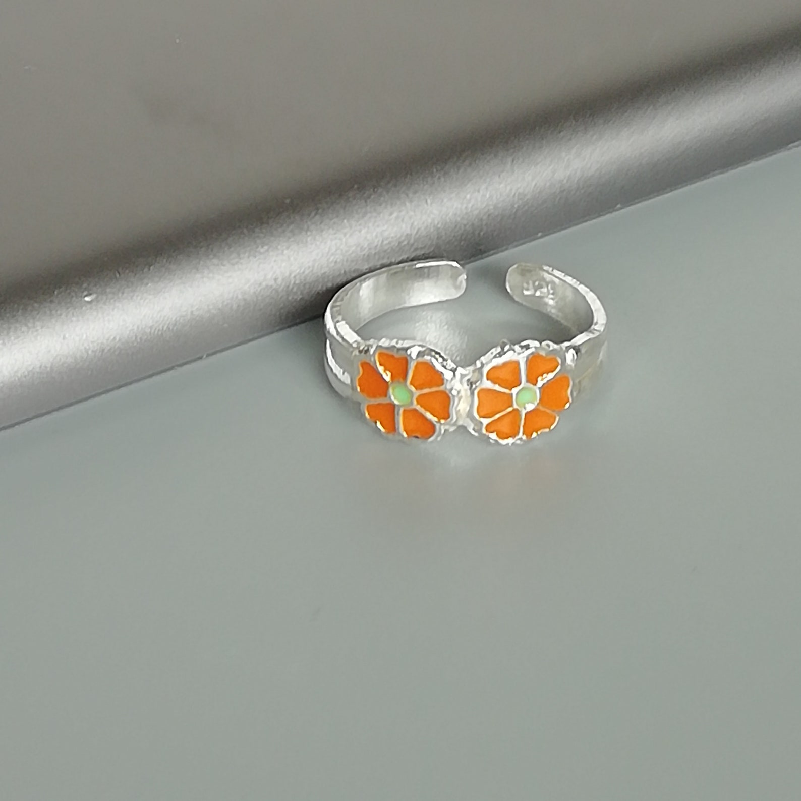 Flowers Toe Ring Sterling Silver Toe Band Orange Flowers | Etsy