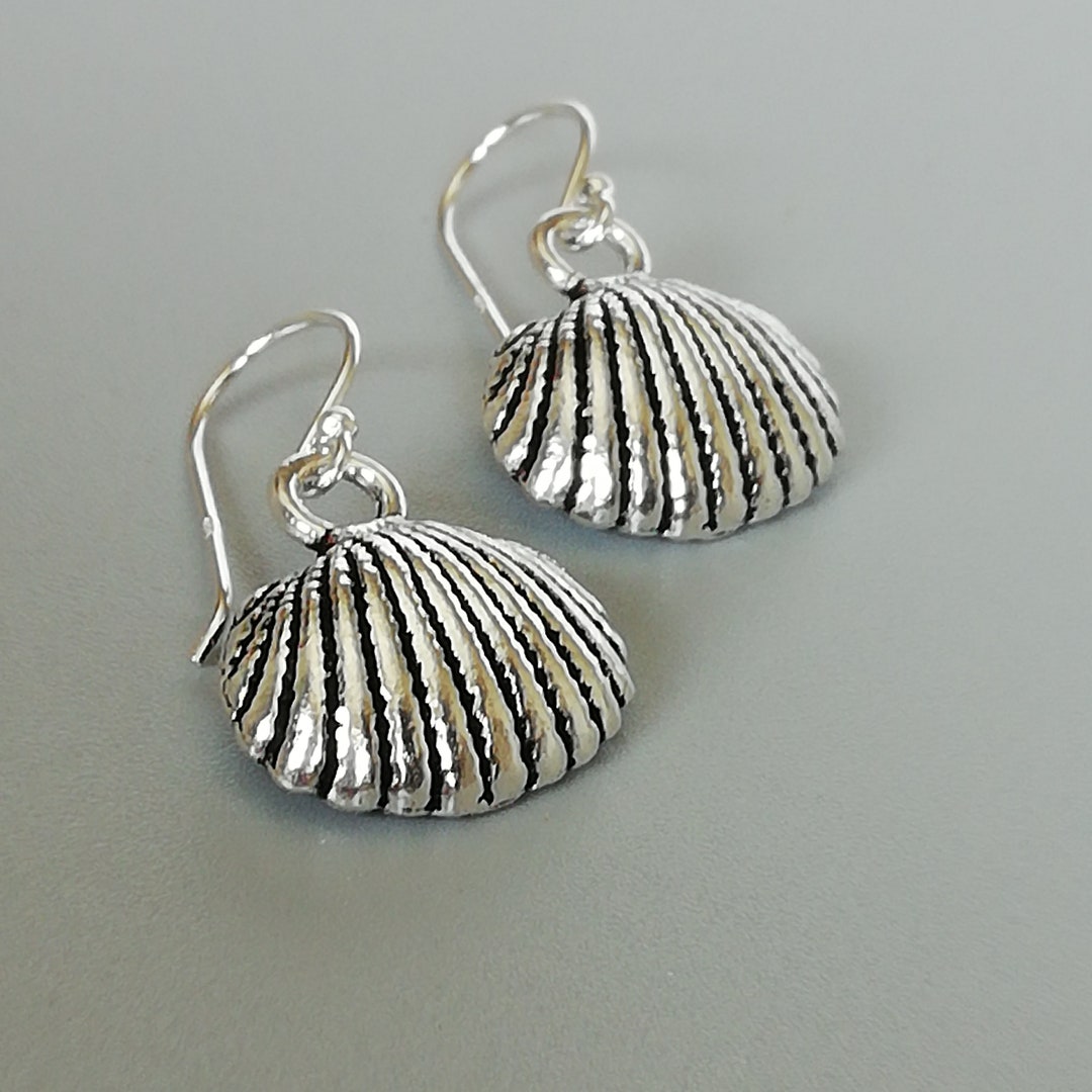 Oxidized Silver Shell Earring Sea Shell Silver Danglers Ear Jewelry ...