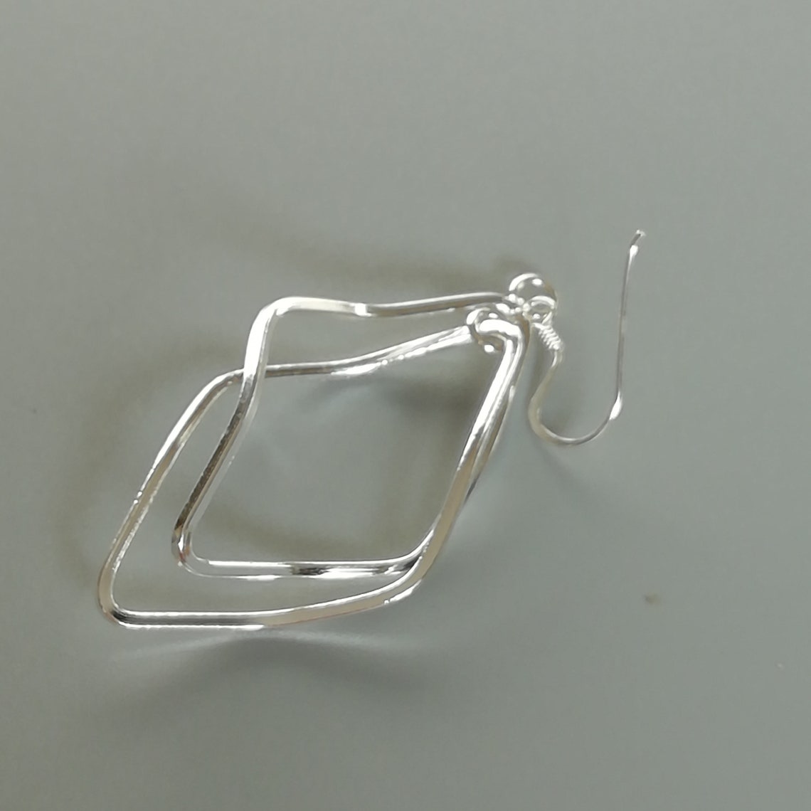 Sterling silver rhombus ear danglers Wavy rhombus earring | Etsy