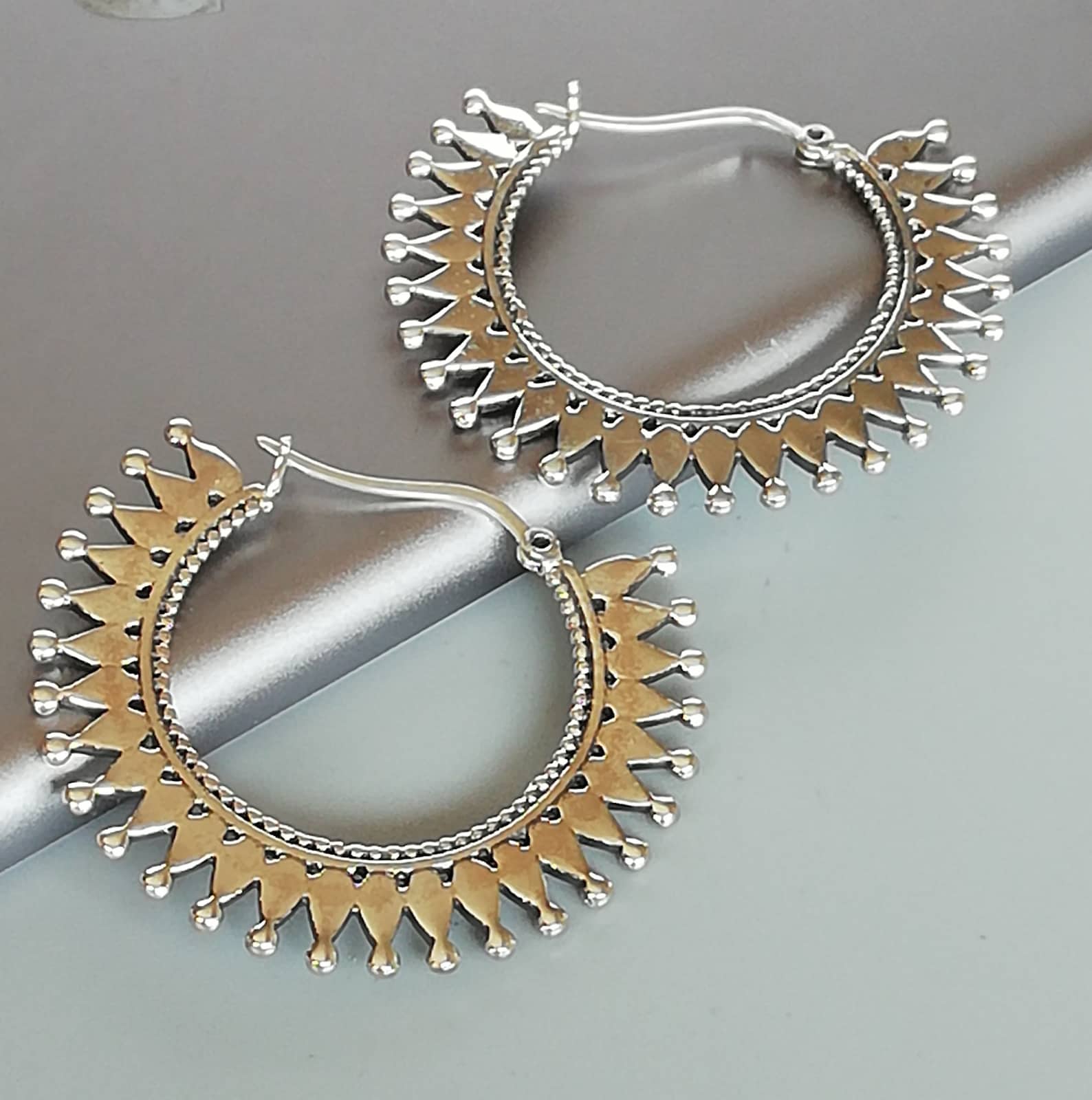 Large Ear Hoops | Ethnic Indian Hoops | Sterling Silver Hoops | 44mm ...