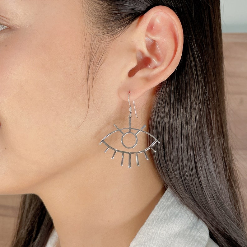 Sterling Silver Evil Eye Earrings Big Eye Ear Danglers - Etsy
