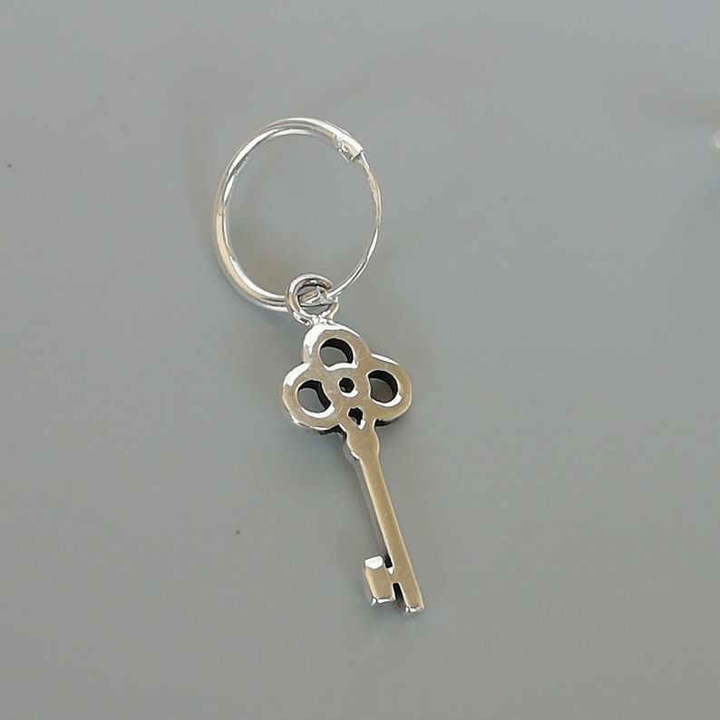 Sterling Silver Lock and Key Charm Hoops Silver Charm Hoop - Etsy
