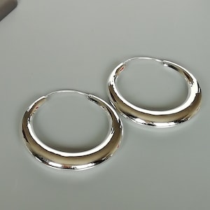 Large Sterling Silver Statement Hoops | 60mm Hoops | Crescent Ear Hoops ...