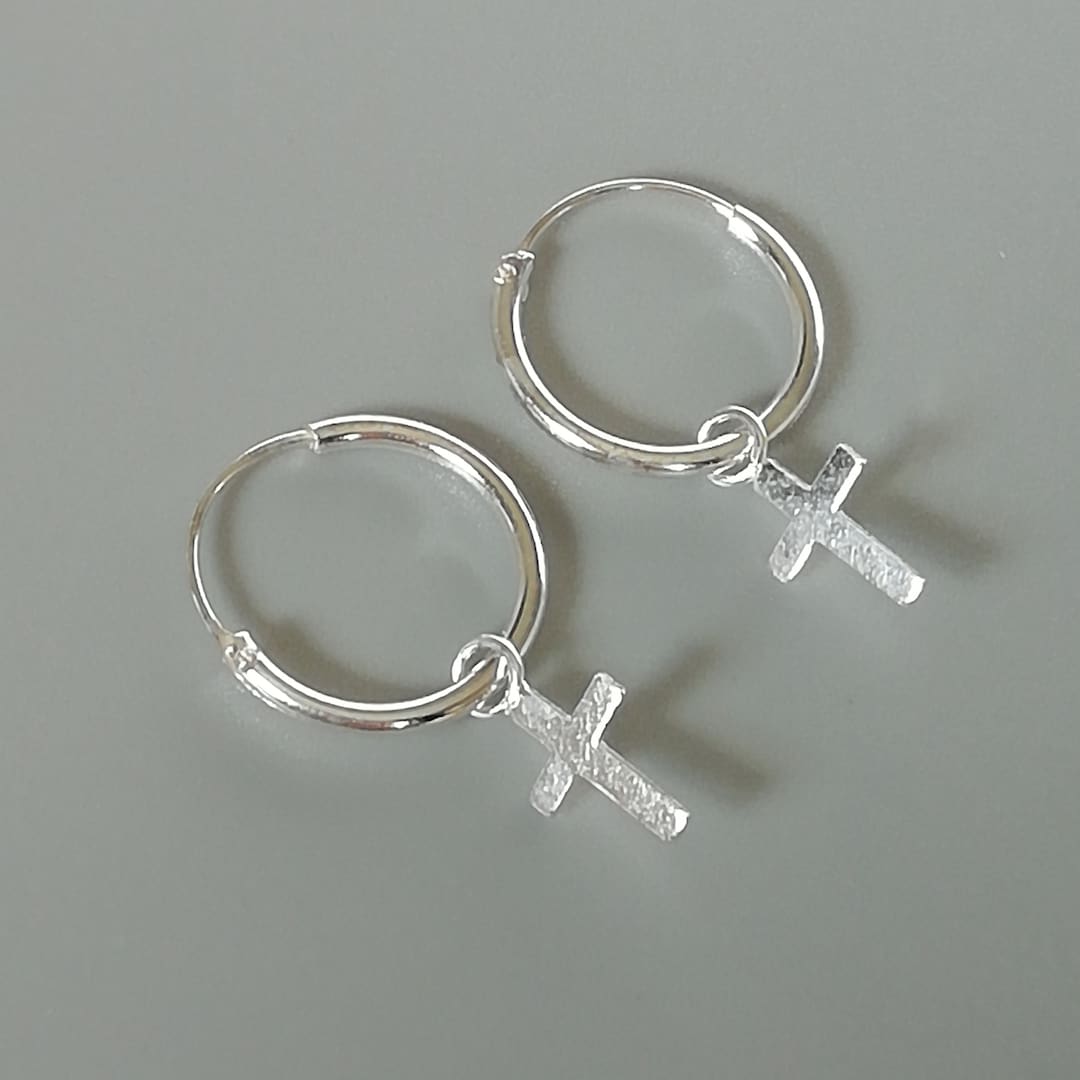 Sterling Silver Cross Charm Hoops | Charm Hoop Earrings | 12mm Ear ...