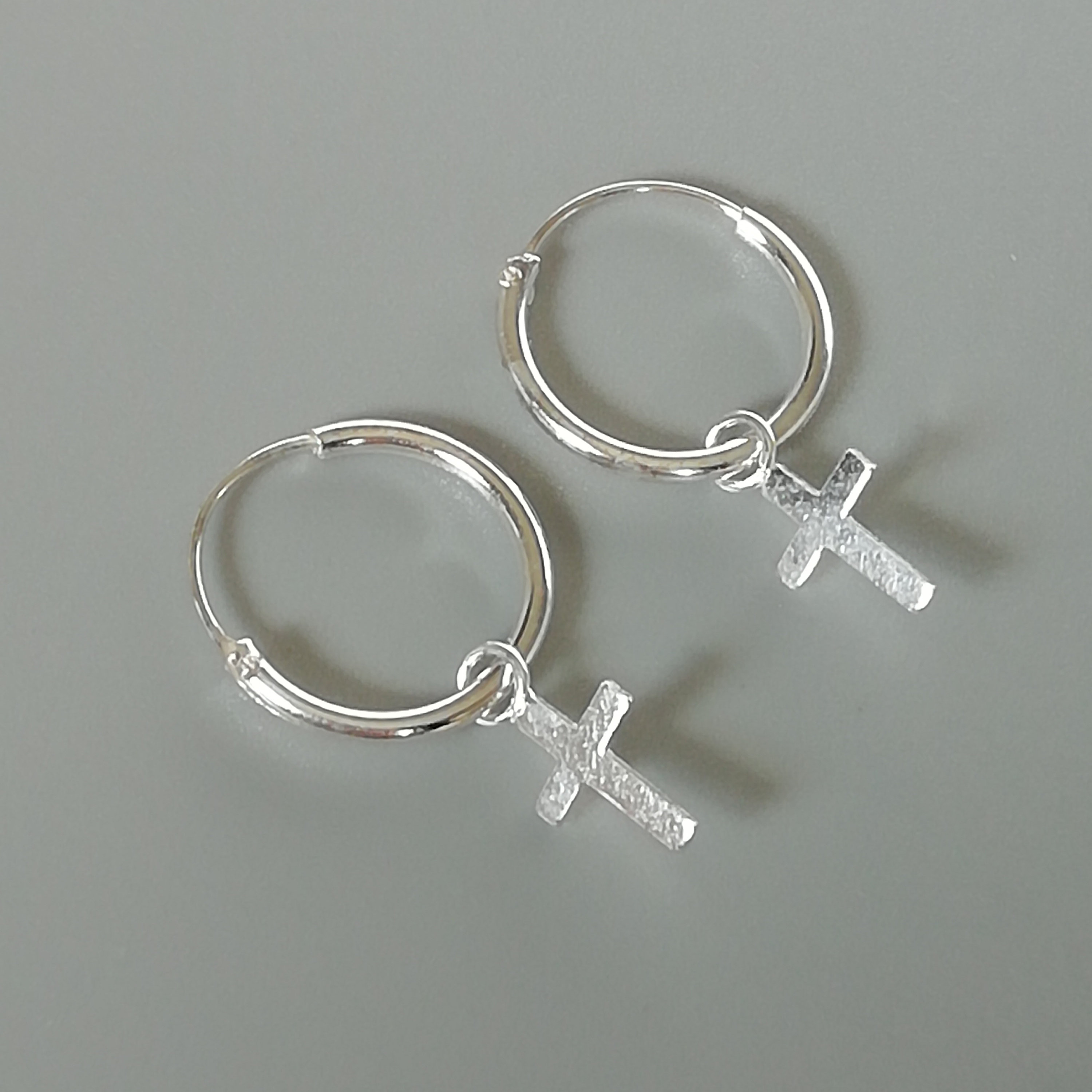 Sterling silver cross charm hoops Charm hoop earrings 12mm | Etsy