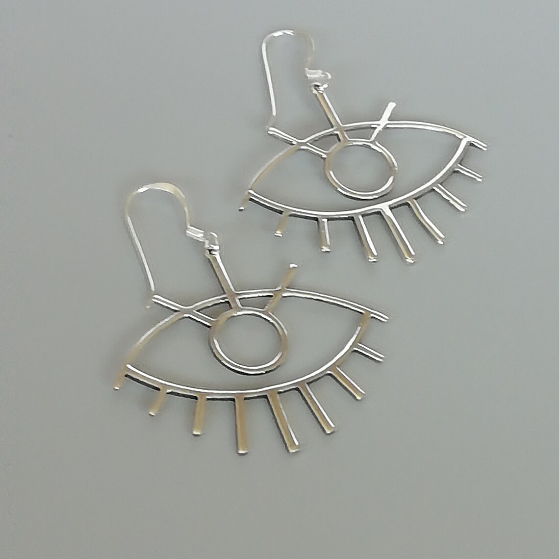 Sterling silver evil eye earrings Big eye ear danglers | Etsy
