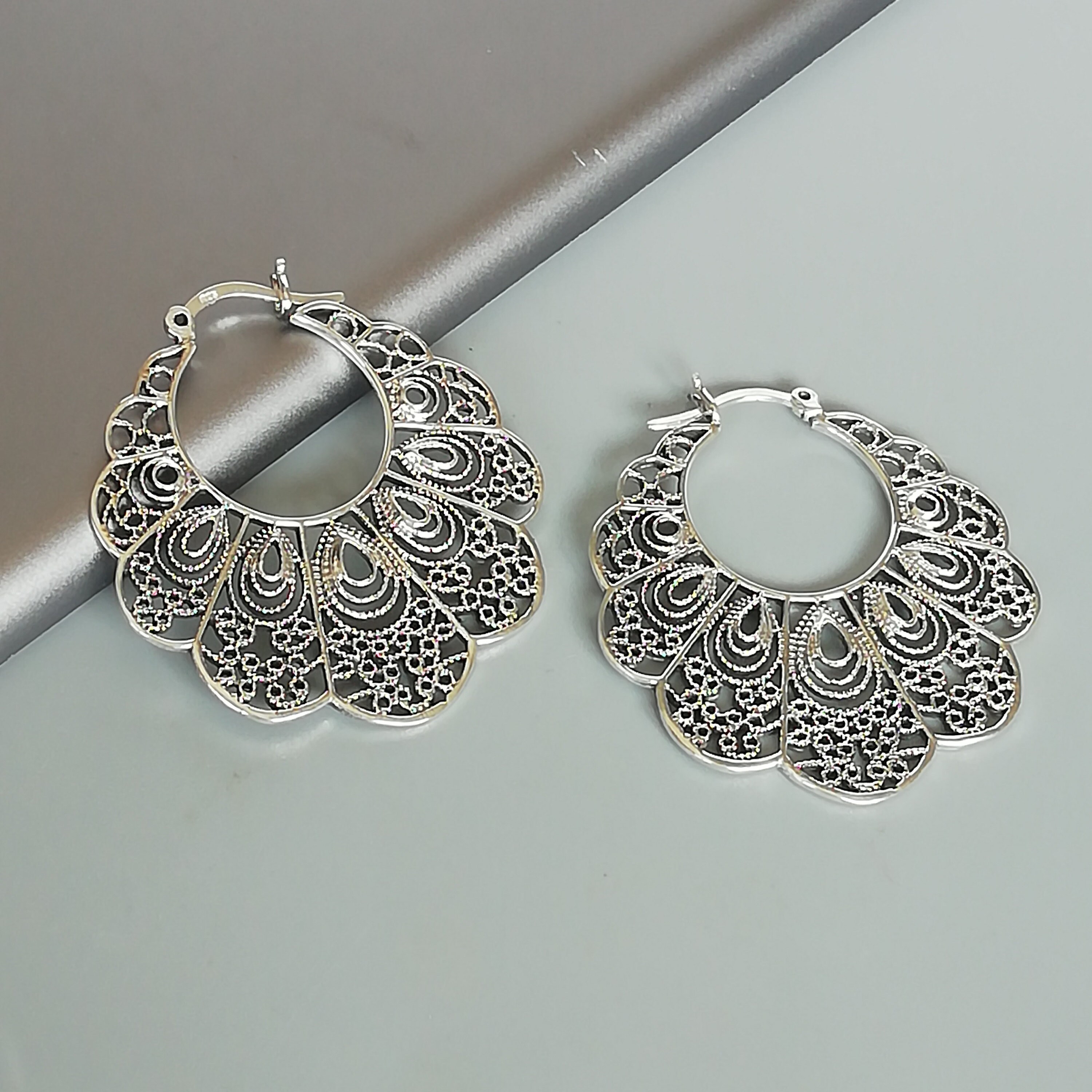 Sterling Silver Large Filigree Hoops | Indian Hoops | Bohemian Hoops ...