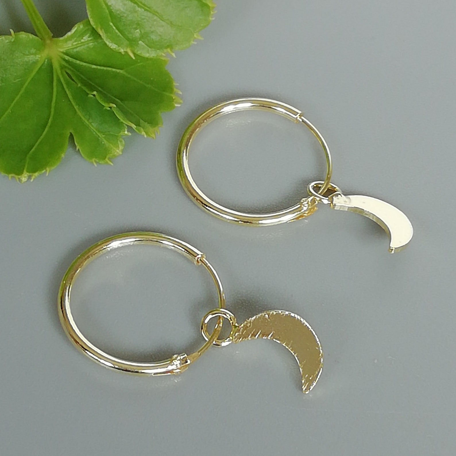 Crescent moon hoops Gold dipped moon charm hoops Celestial | Etsy