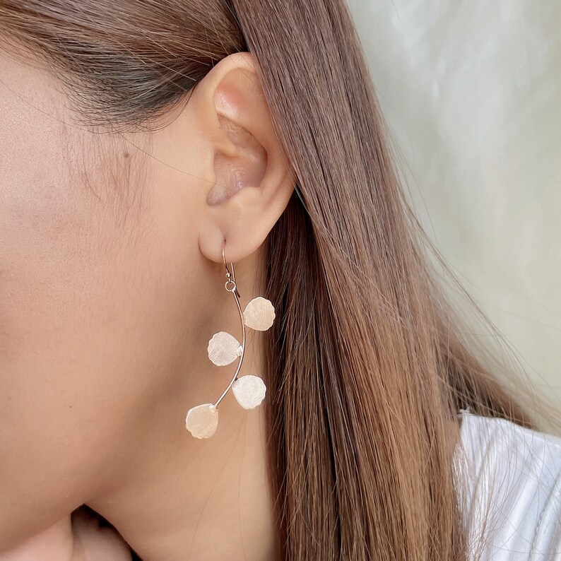 Long Leaf Stem Ear Danglers Sterling Silver Rose Gold Plated - Etsy