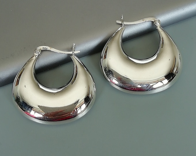 Sterling Silver Puffed Hoop | 30 Mm Silver Crescent Hoop Earrings ...