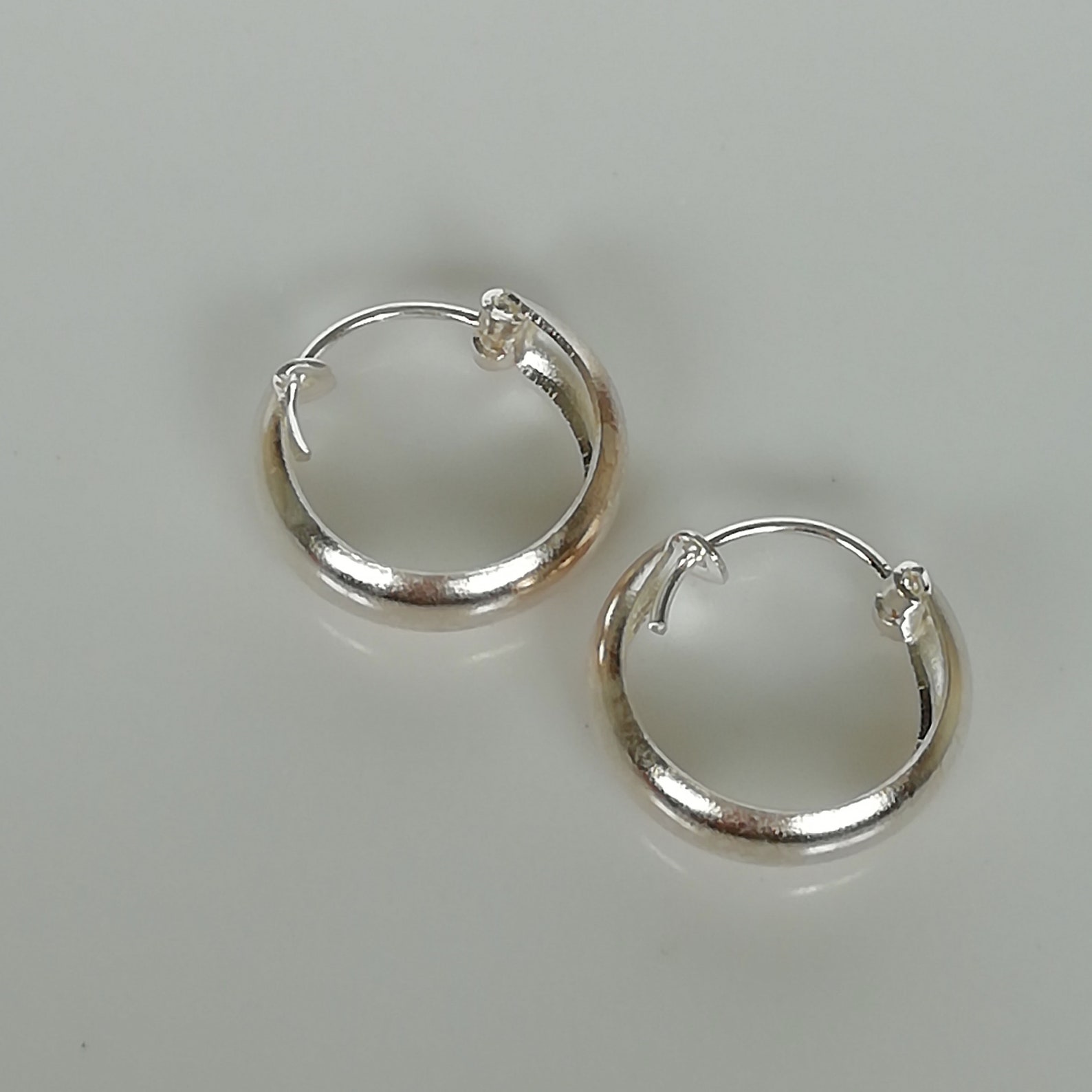 14 Mm Silver Hoops Band Hoops Silver Jewelry Minimalist - Etsy