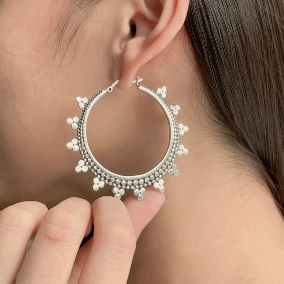 Sterling Silver Ethnic Hoops Indian Hoops Large and Chunky - Etsy
