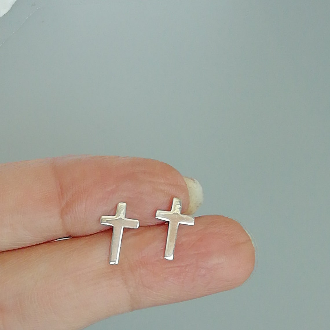 Sterling silver cross ear studs Piercing ear stud Cross | Etsy
