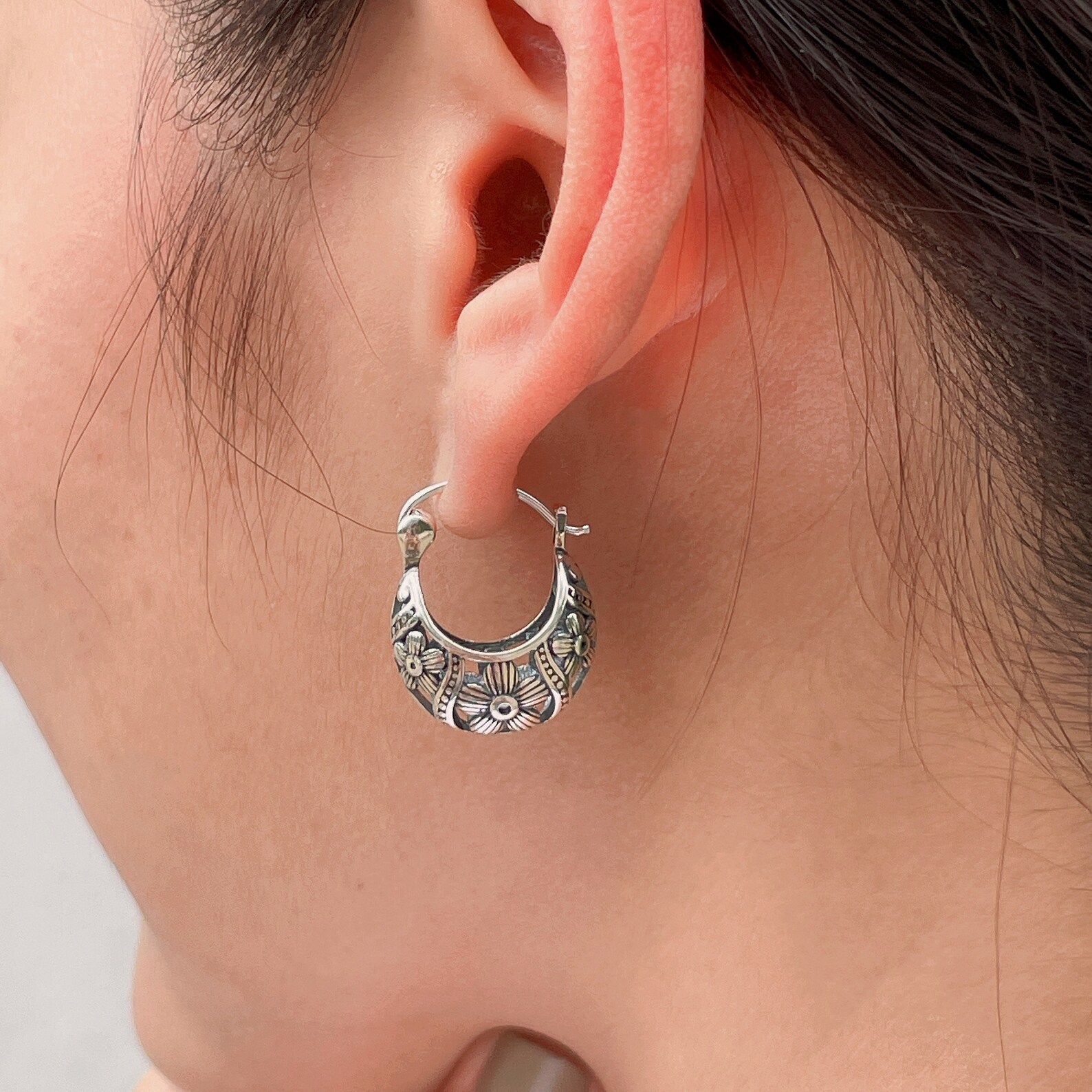 Sterling silver filigree hoops Turkish hoops Bohemian | Etsy