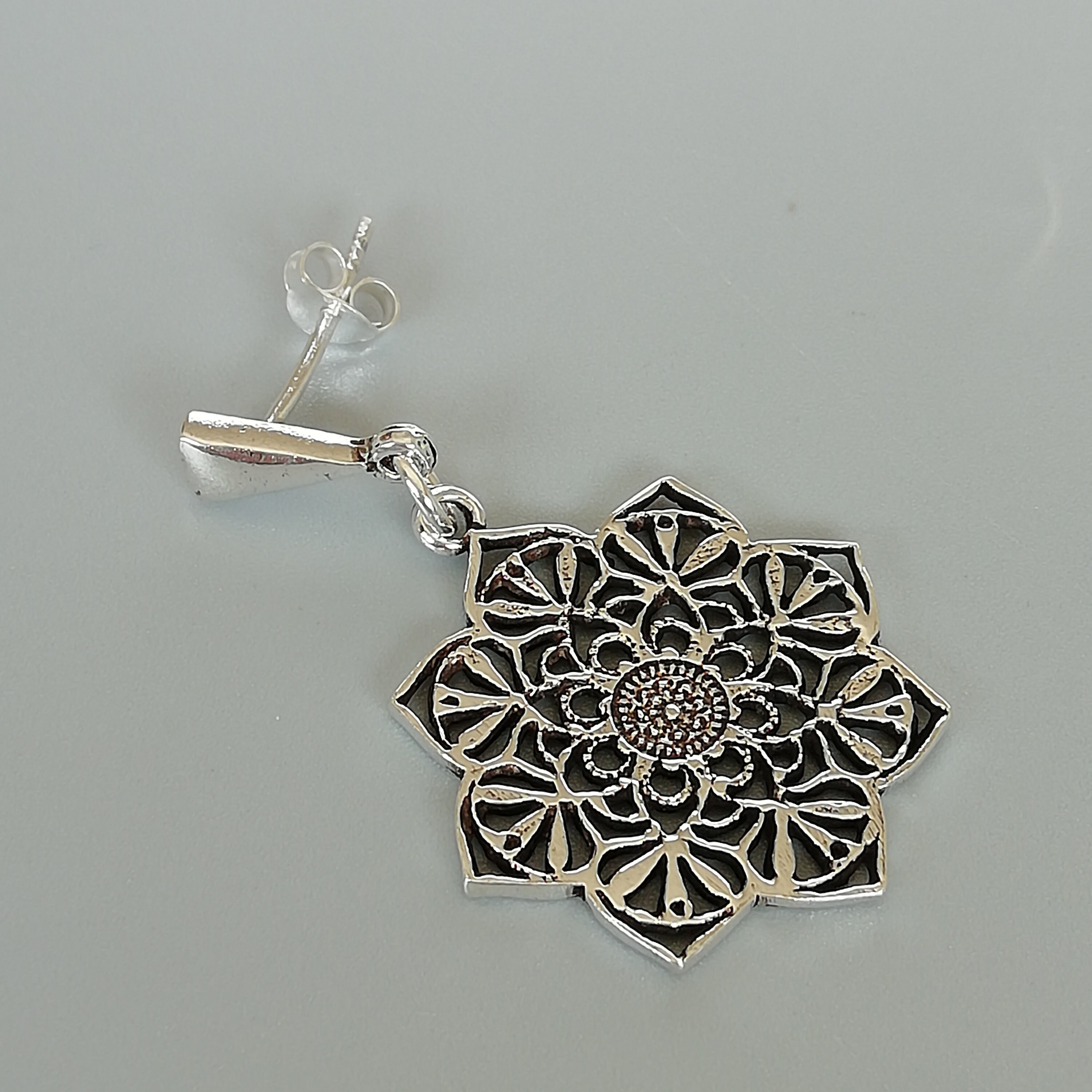 Filigree Flower Ear Danglers Oxidized Silver Danglers | Etsy