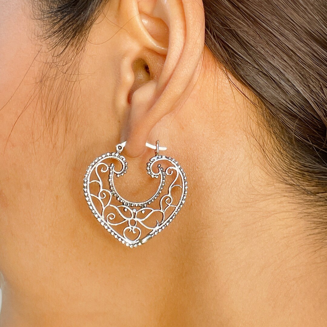 Sterling Silver Filigree Hoops | Indian Hoops | Bohemian Hoops | Silver ...
