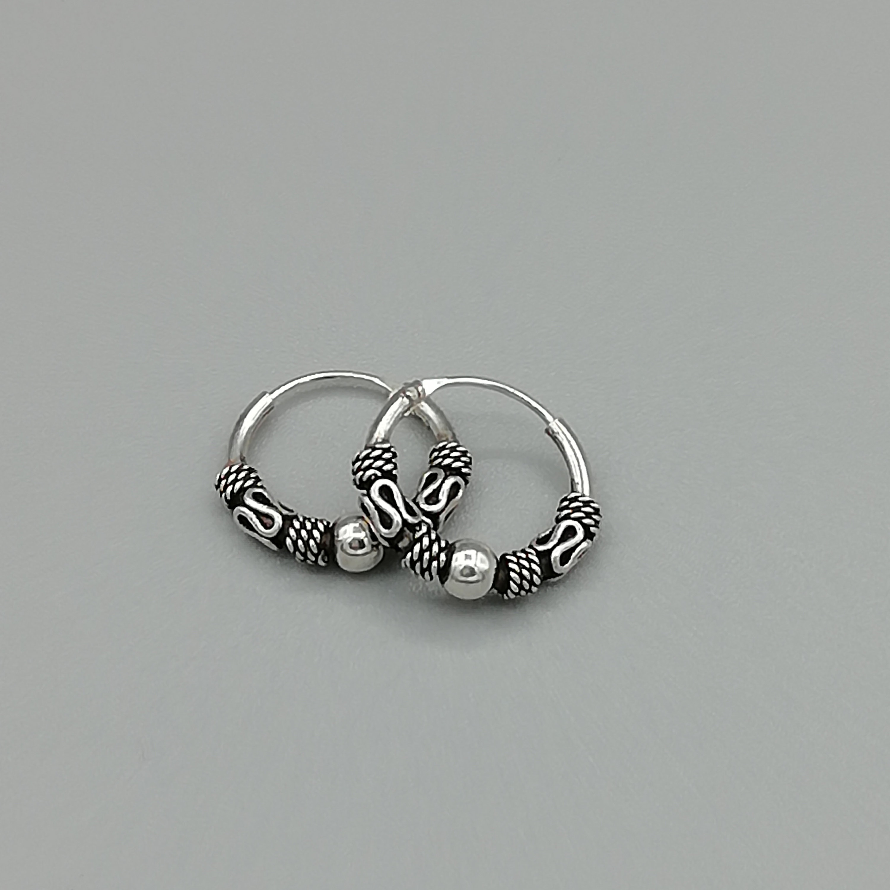 Ethnic bali hoops 12 mm silver hoops Tribal hoop earrings | Etsy