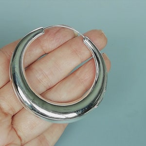 Large Sterling Silver Statement Hoops | 60mm Hoops | Crescent Ear Hoops ...