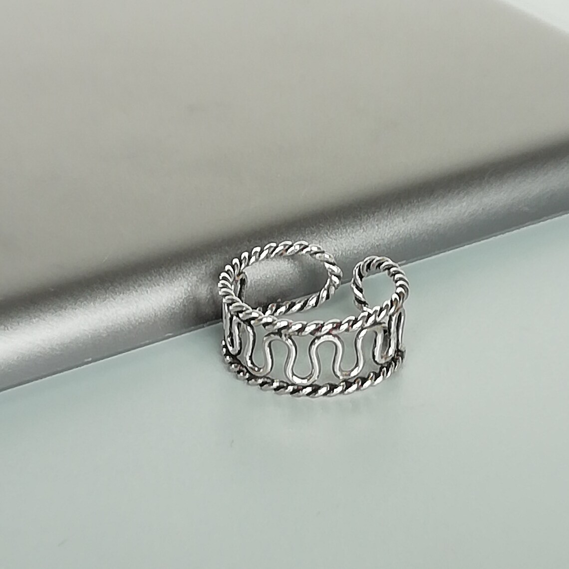 Oxidized Silver Wave Toe Ring Sterling Silver Toe Band - Etsy