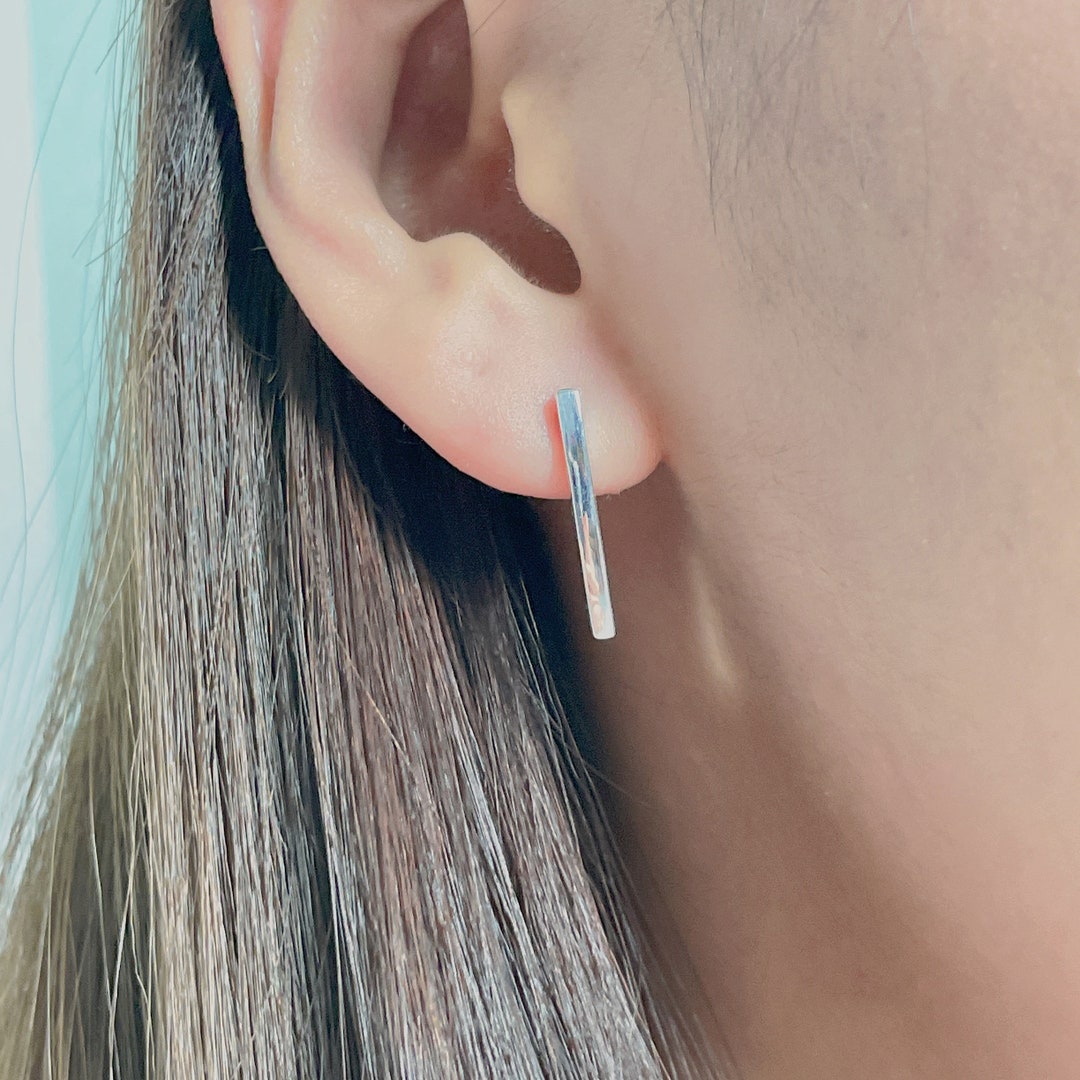 Curved Bar Ear Studs | Sterling Silver Studs | Silver Bar Earrings ...