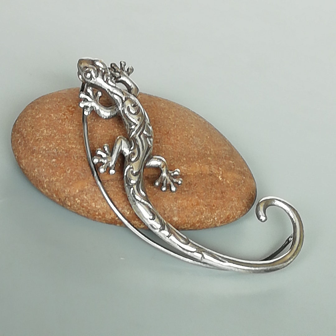 Sterling Silver Gecko Ear Climber | Lizard Ear Creeper | Punk Jewelry ...