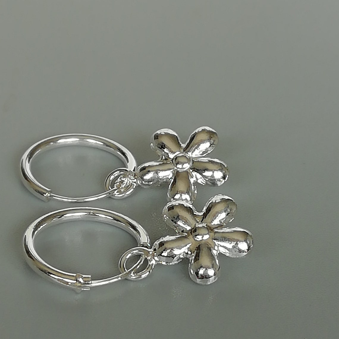 Sterling silver flower charm hoops Hoop earrings Ear hoops | Etsy