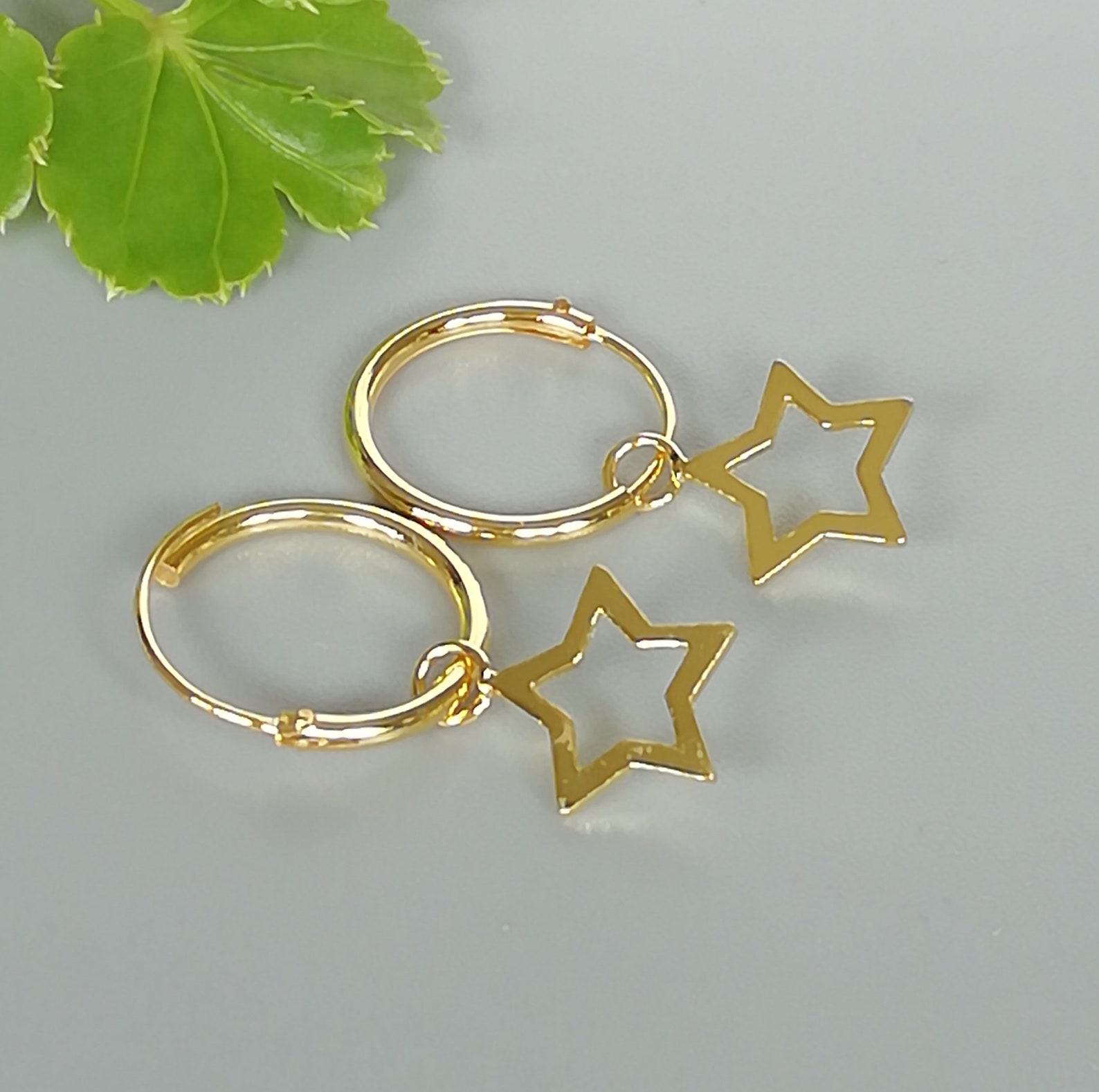 Gold Star Charm Hoop | Gold Plated Star Hoops | 12 Mm Celestial Hoops ...