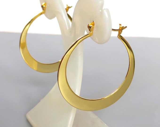 Gold Hoops | 40 Mm Gold Plated Hoop Earrings | Flat Hoops | Dramatic ...