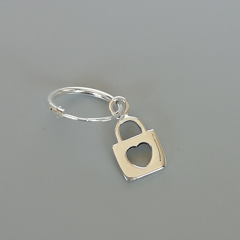 Sterling Silver Lock and Key Charm Hoops Silver Charm Hoop - Etsy