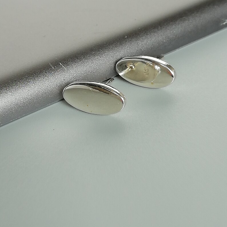 Oval silver ear stud Silver ear studs Silver jewelry | Etsy