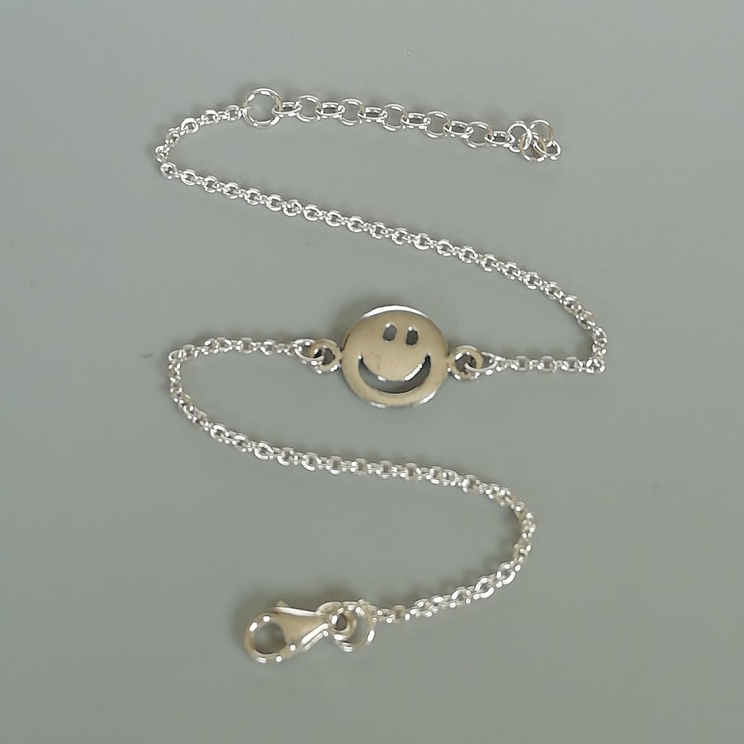 Sterling Silver Smiley Charm Bracelet Smiley Face Bracelet - Etsy