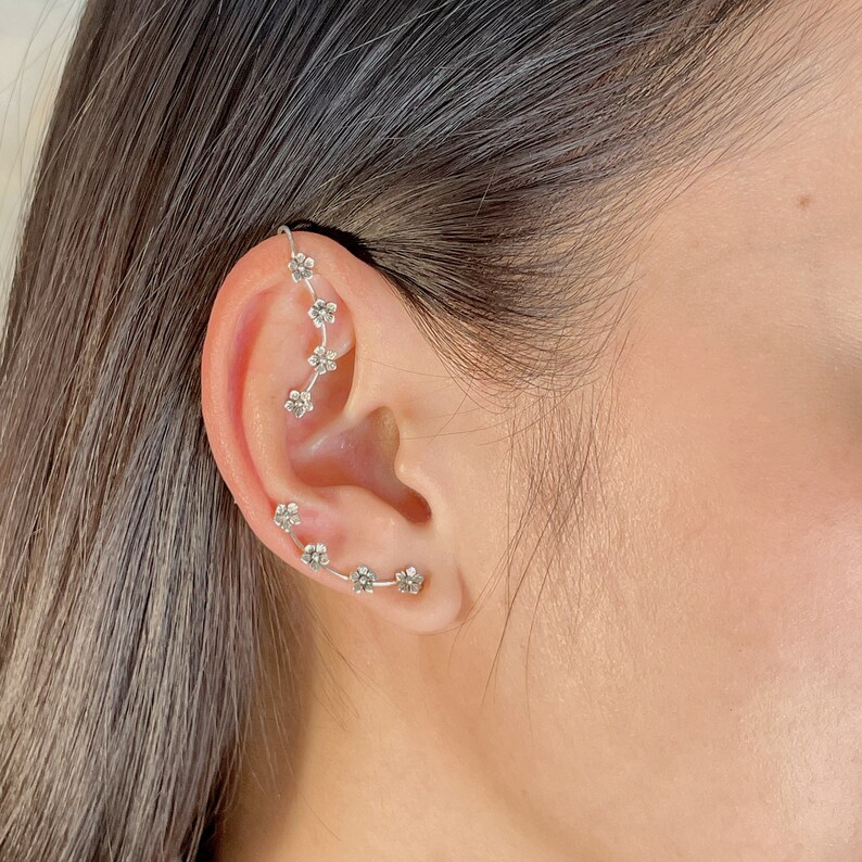 Silver Flower Ear Climber | Flower Earrings | Silver Ear Creeper ...